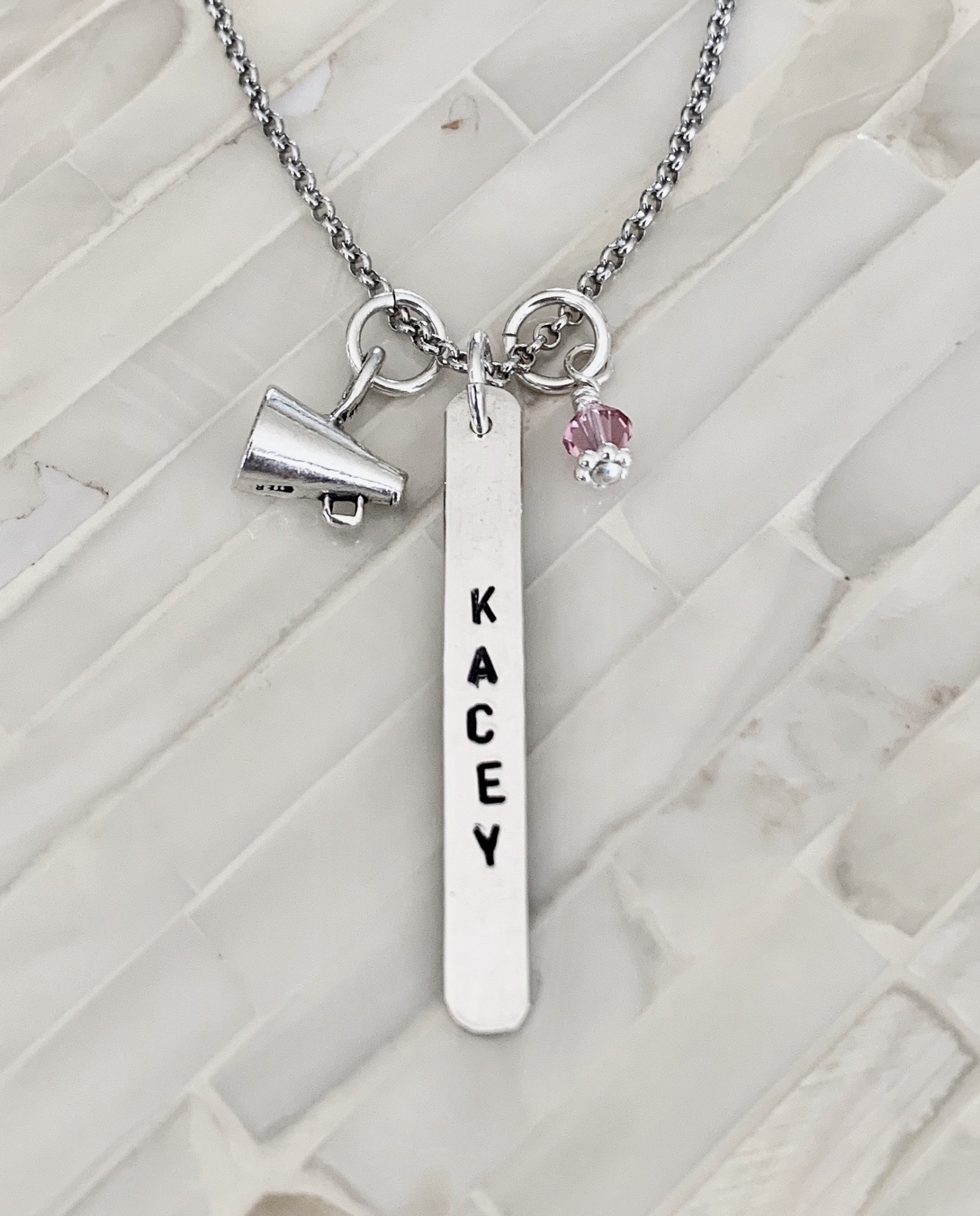 Cheerleader name necklace- cheer gift | kandsimpressions